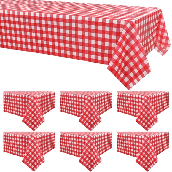 Plastic Red And White Checkered Tablecloth