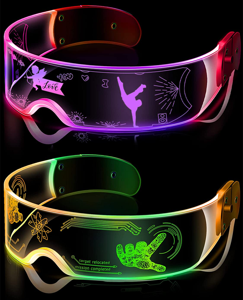 2 Pairs LED Light Up Glasses for Adult, 7 Colors Futuristic Glasses 4 ...