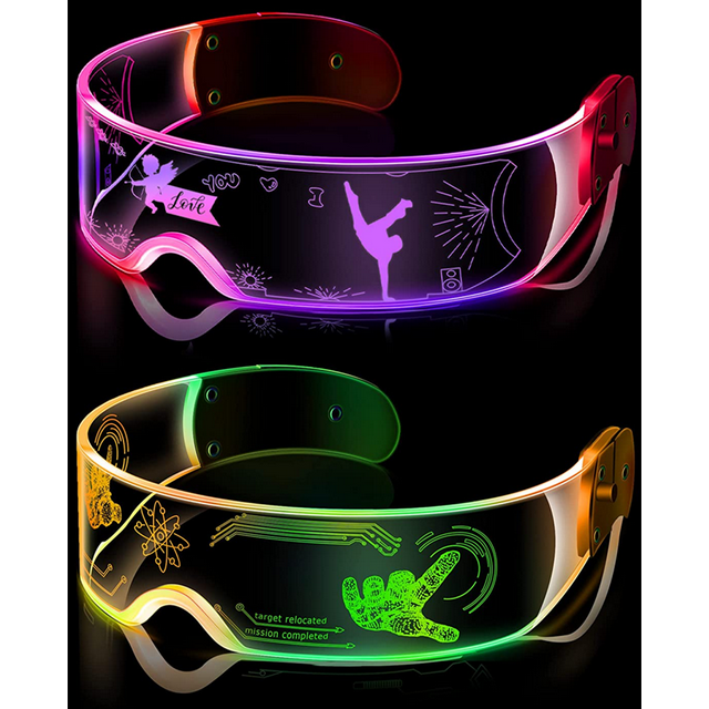 2 Pairs LED Light Up Glasses for Adult, 7 Colors Futuristic Glasses 4 ...