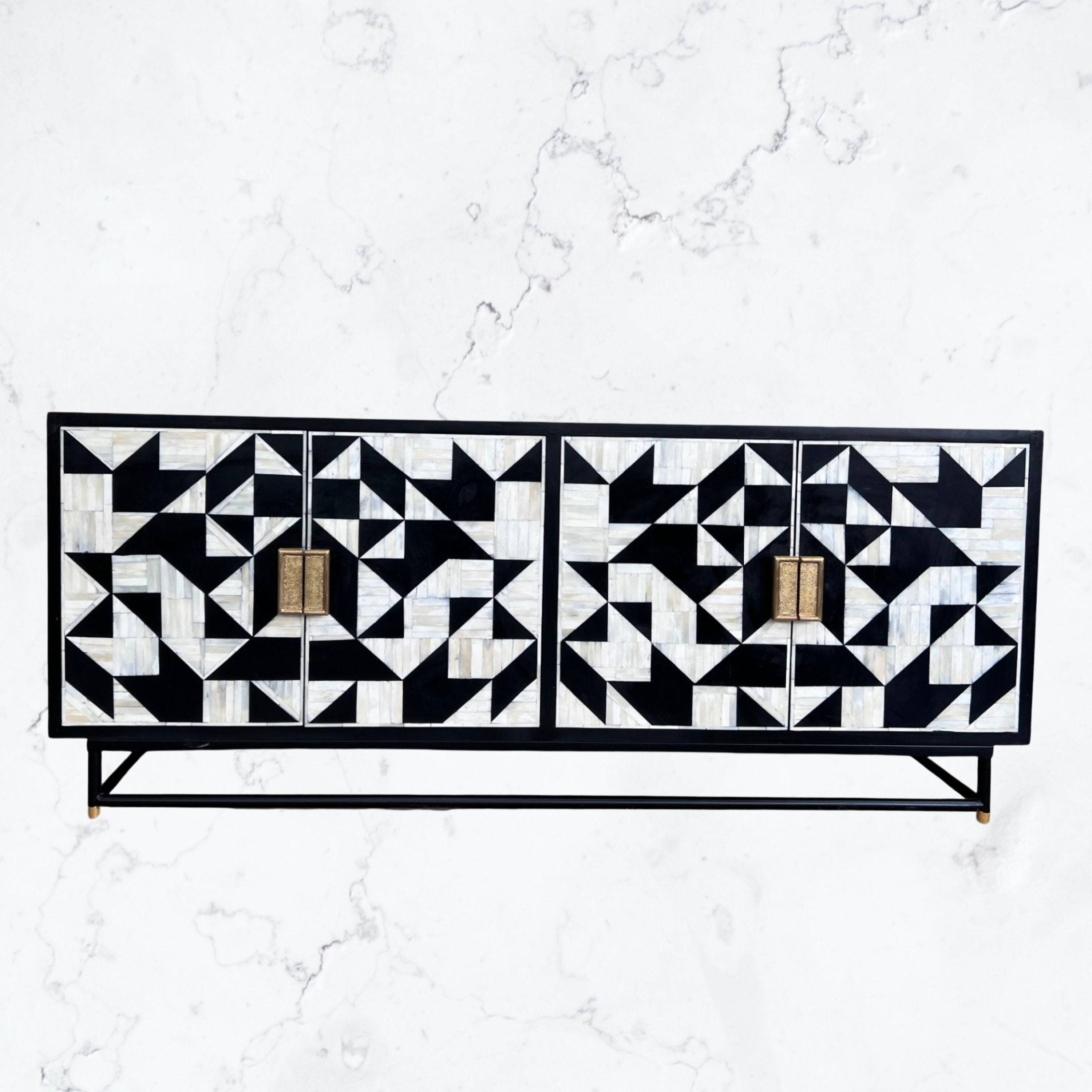 Custom Made Geometric bone inlay buffet, bone inlay buffet black, bone ...