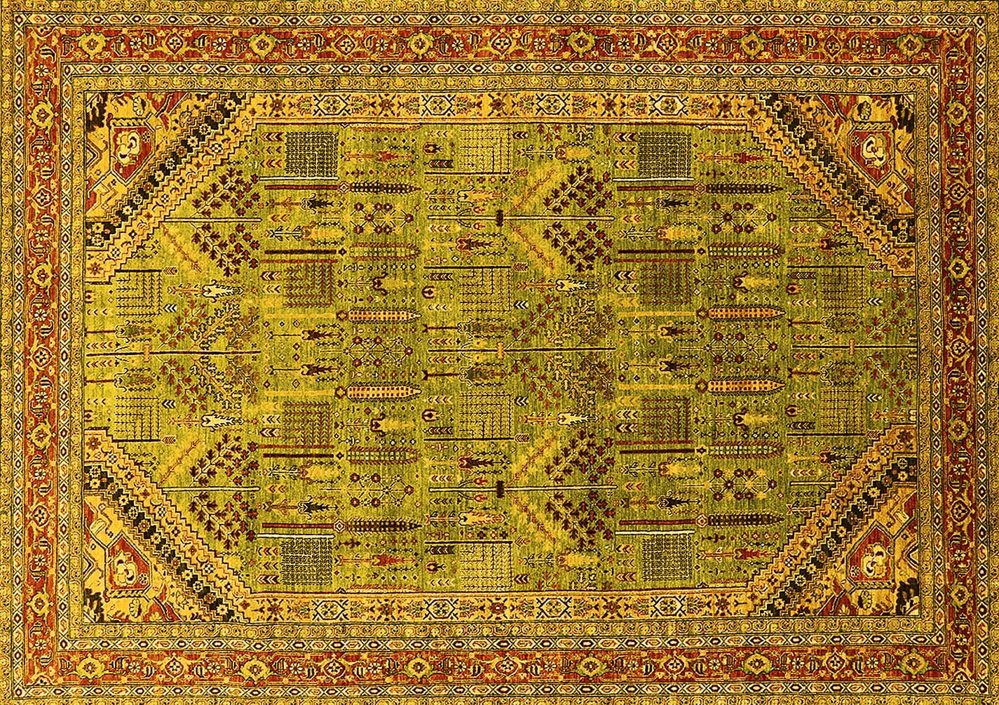 Ahgly Company Indoor Rectangle Oriental Yellow Industrial Area Rugs, 2 ...
