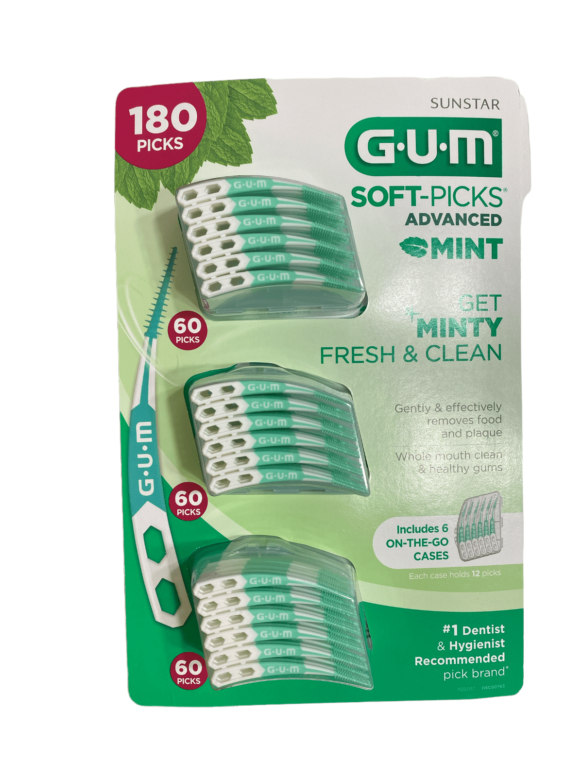 SunStar G.U.M Soft-Picks Advanced Mint Includes 6 on-Go-Cases 180 Picks ...