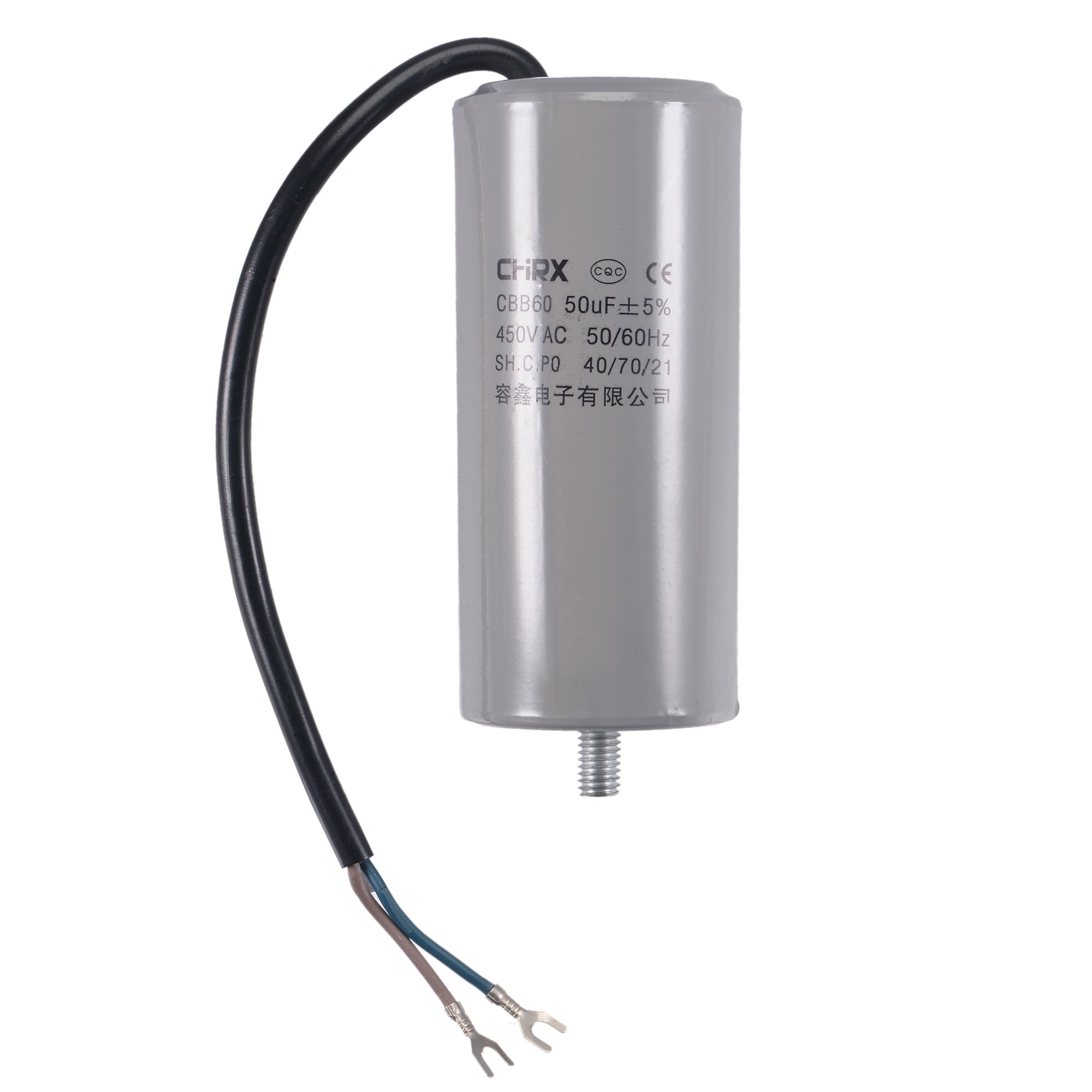 Uxcell 50uF 450V AC 50/60Hz 2 Wires w Fixing Stud, Terminal CBB60 Run ...