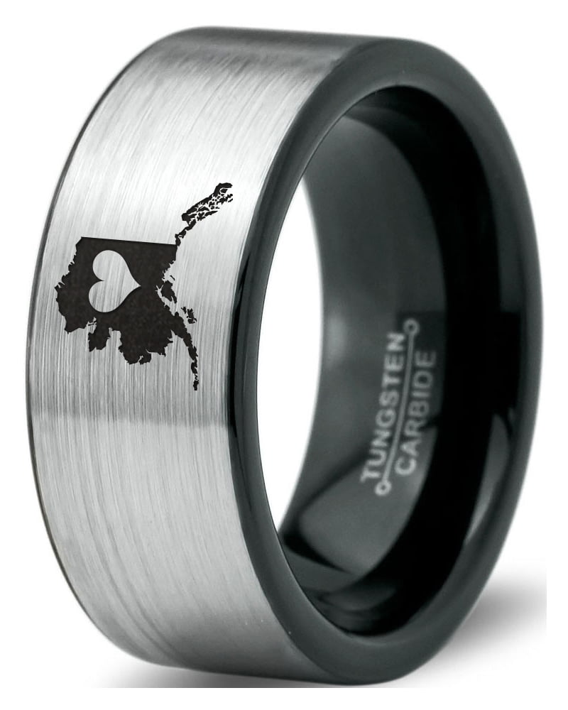 Tungsten Alaska The Last Frontier State Heart Band Ring 8mm Men Women ...