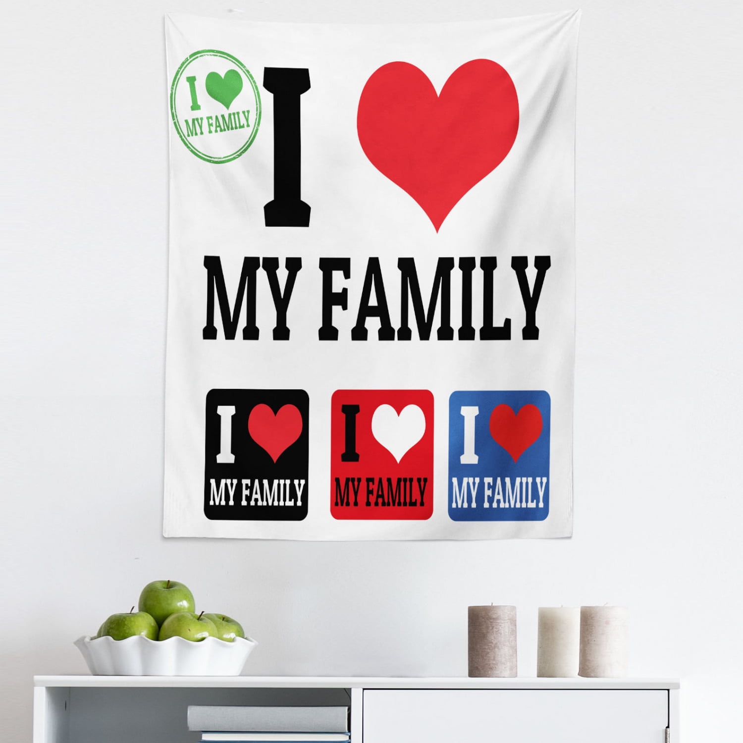 Retro Tapestry, Signs I Love My Family Emblems Stamp Colorful Retro ...