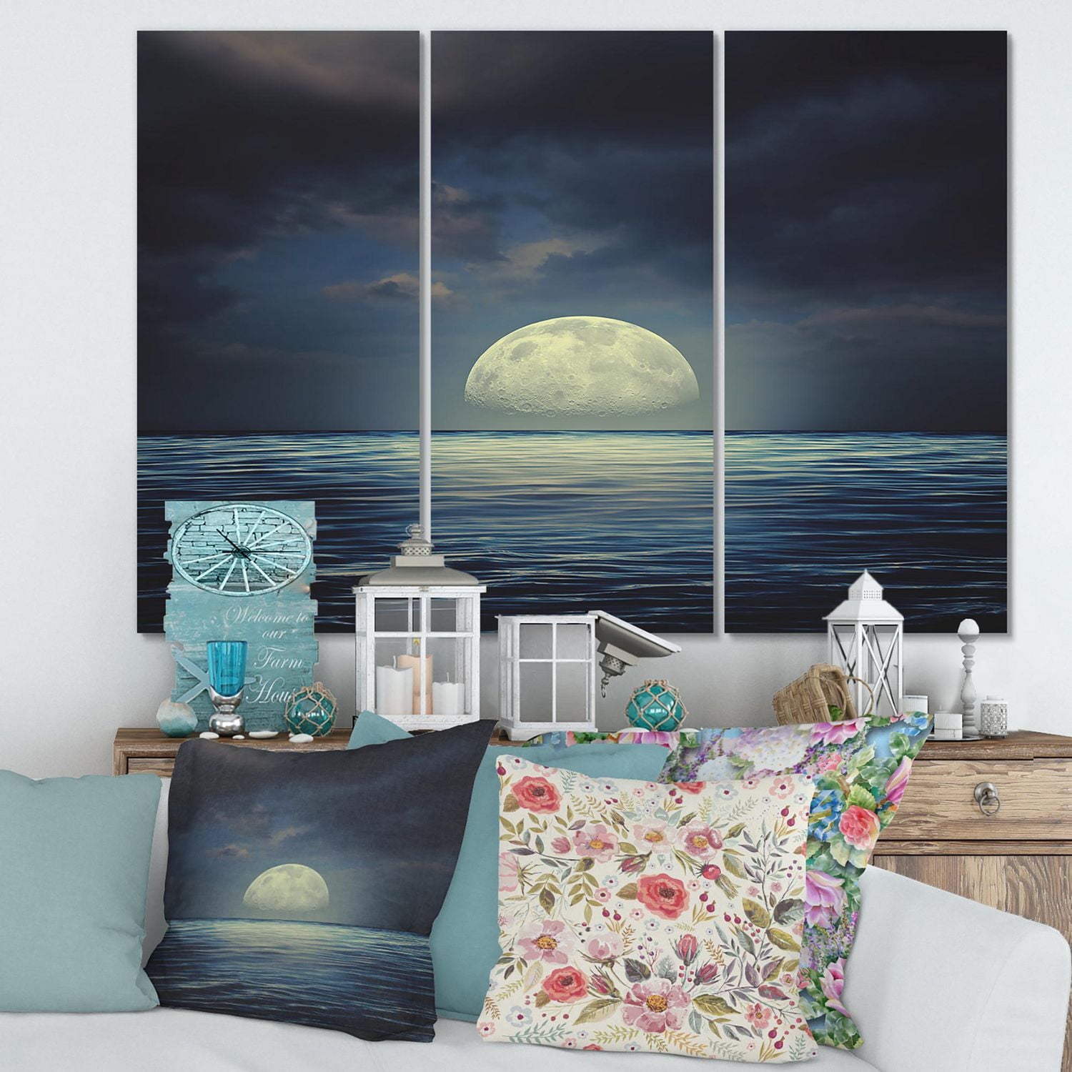 Click here for Designart Super Moon Over The Sea Ii Canvas Wall A... prices