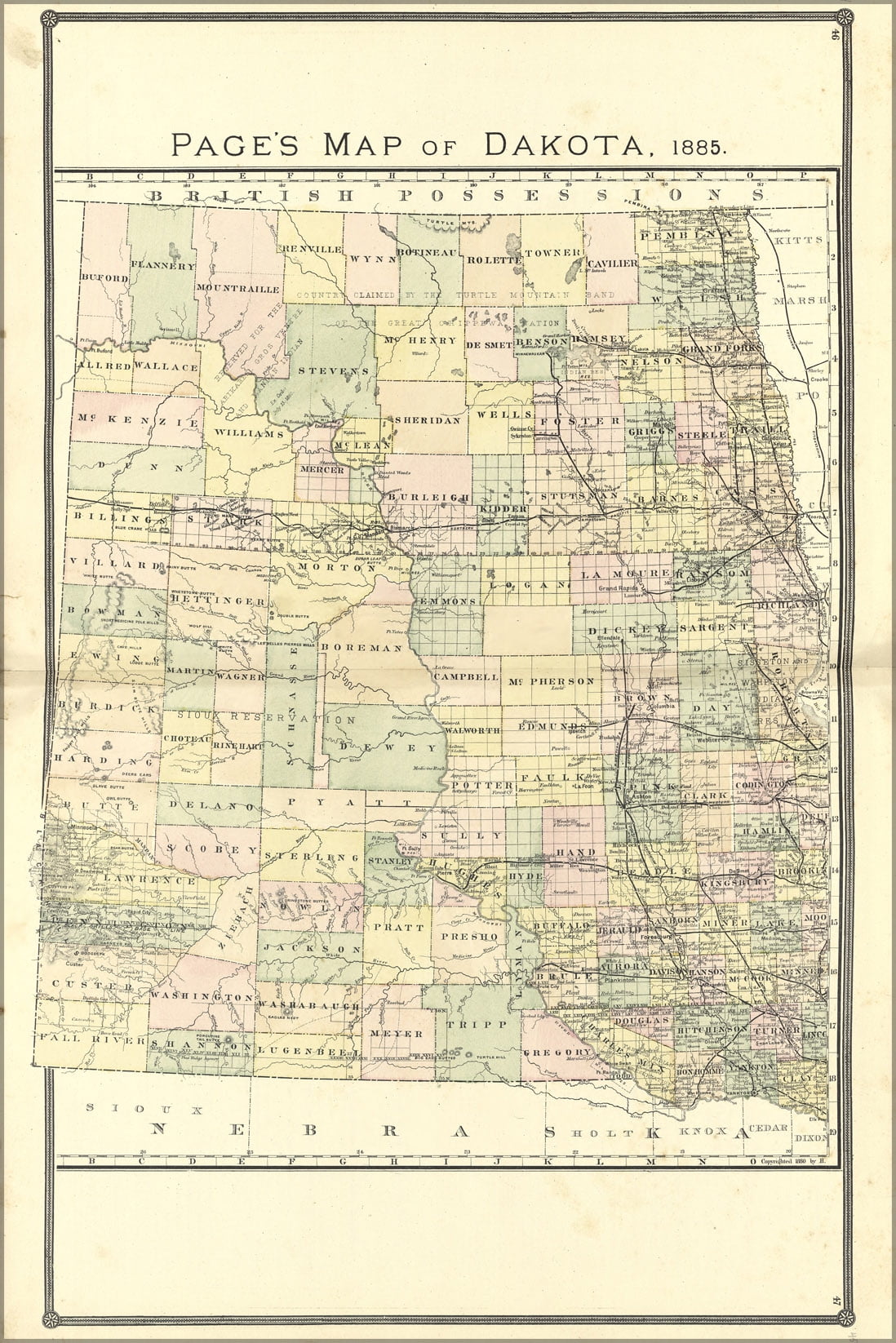 24"x36" Gallery Poster, Map of Dakota, north & south 1885 - Walmart.com
