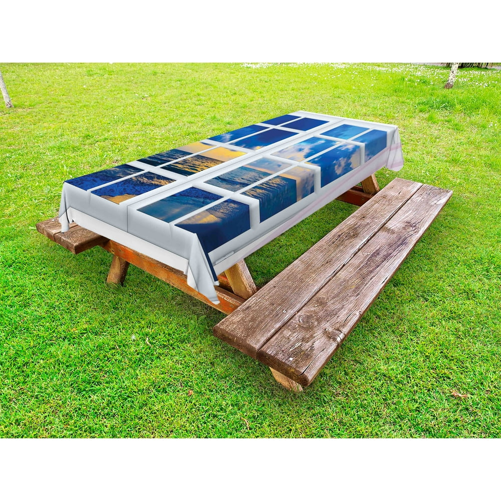 Landscape Outdoor Tablecloth, Sunset on the Sea Scenery from Window ...