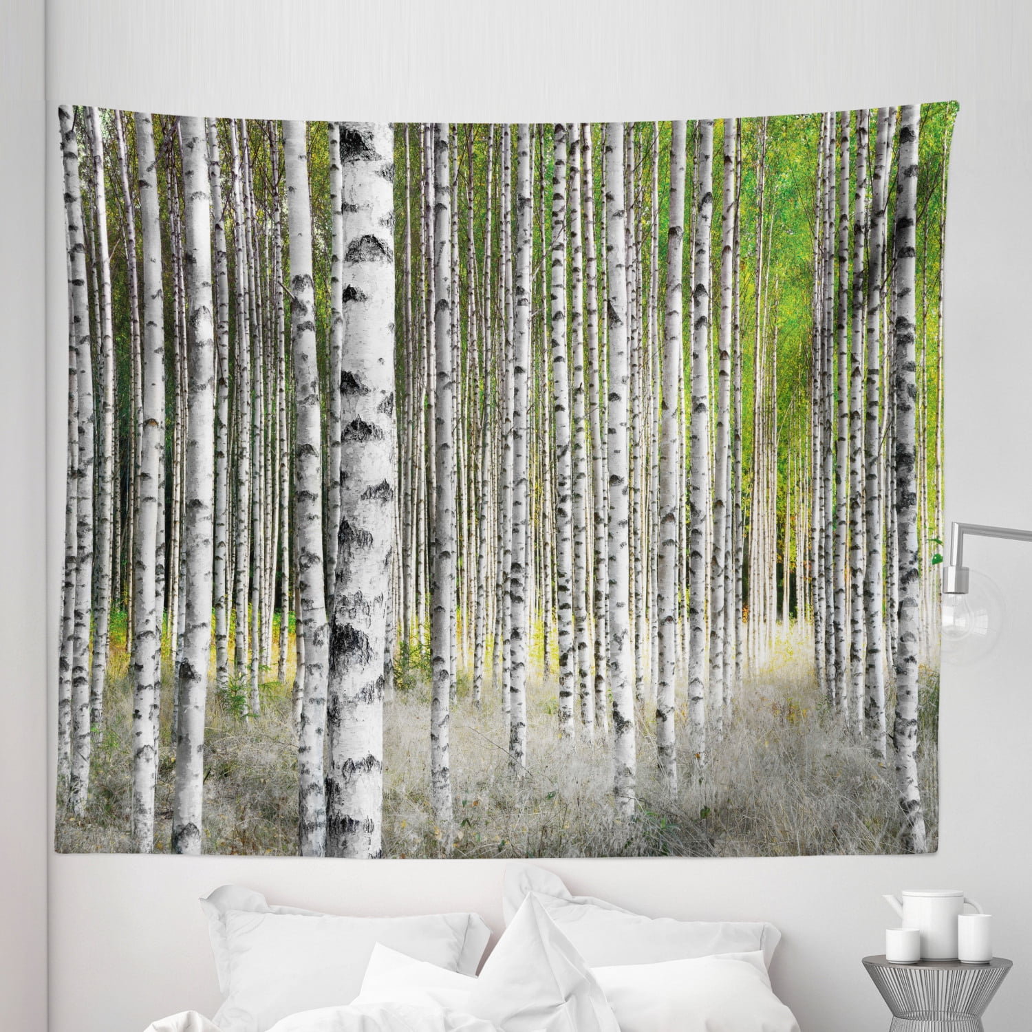 Birch Tree Tapestry, Peaceful Late Summer Woodland Trunks Leaves ...
