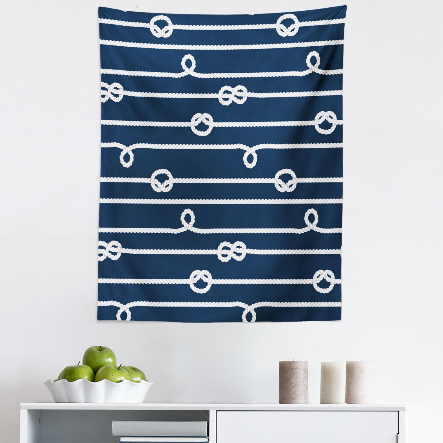 Navy Blue Tapestry, Horizontal Marine Knots Undone Bowline Sailor ...