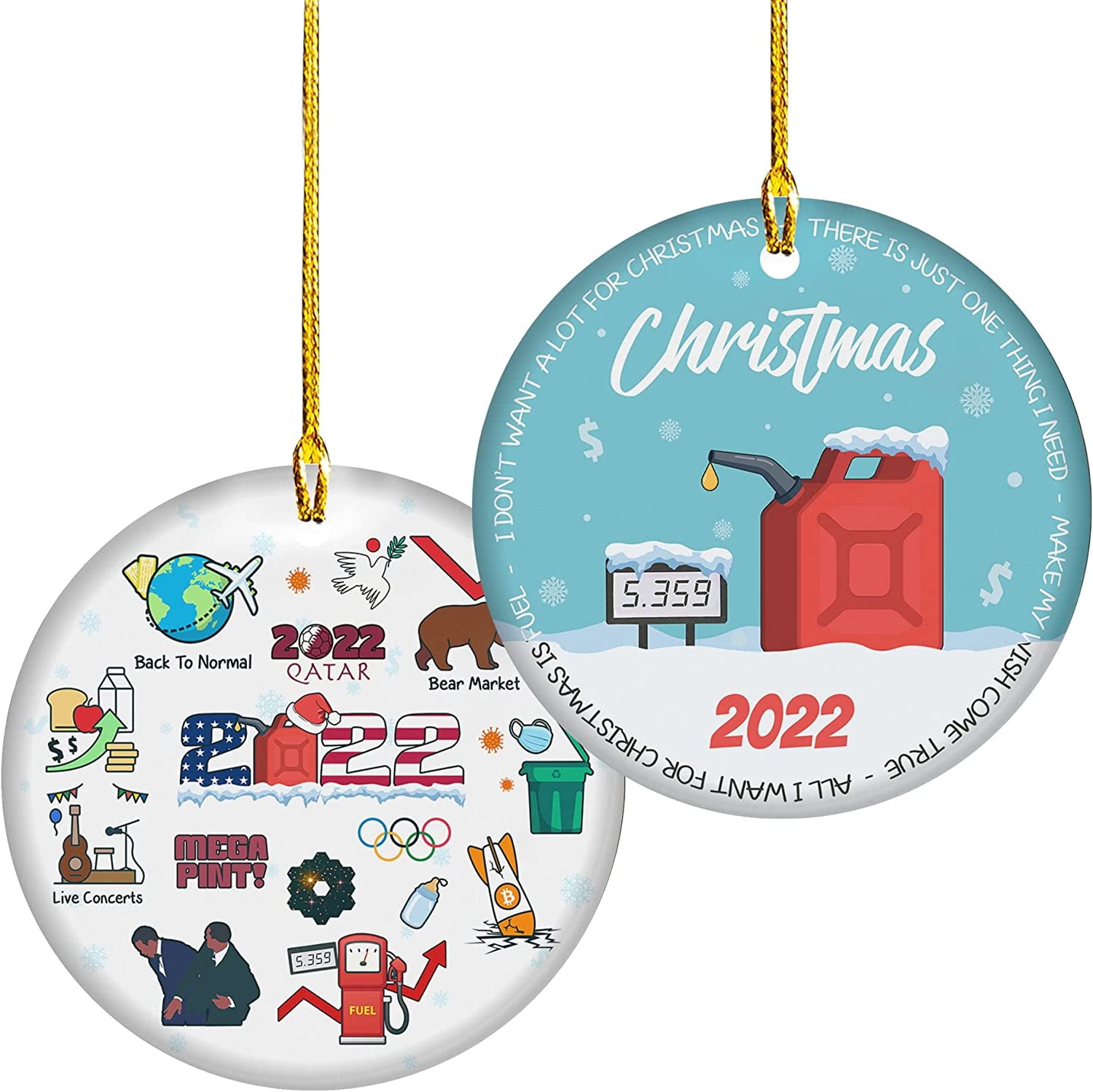 Dnzzs 2 Pack 2022 Christmas Ornaments for Ornament Round Ceramic ...