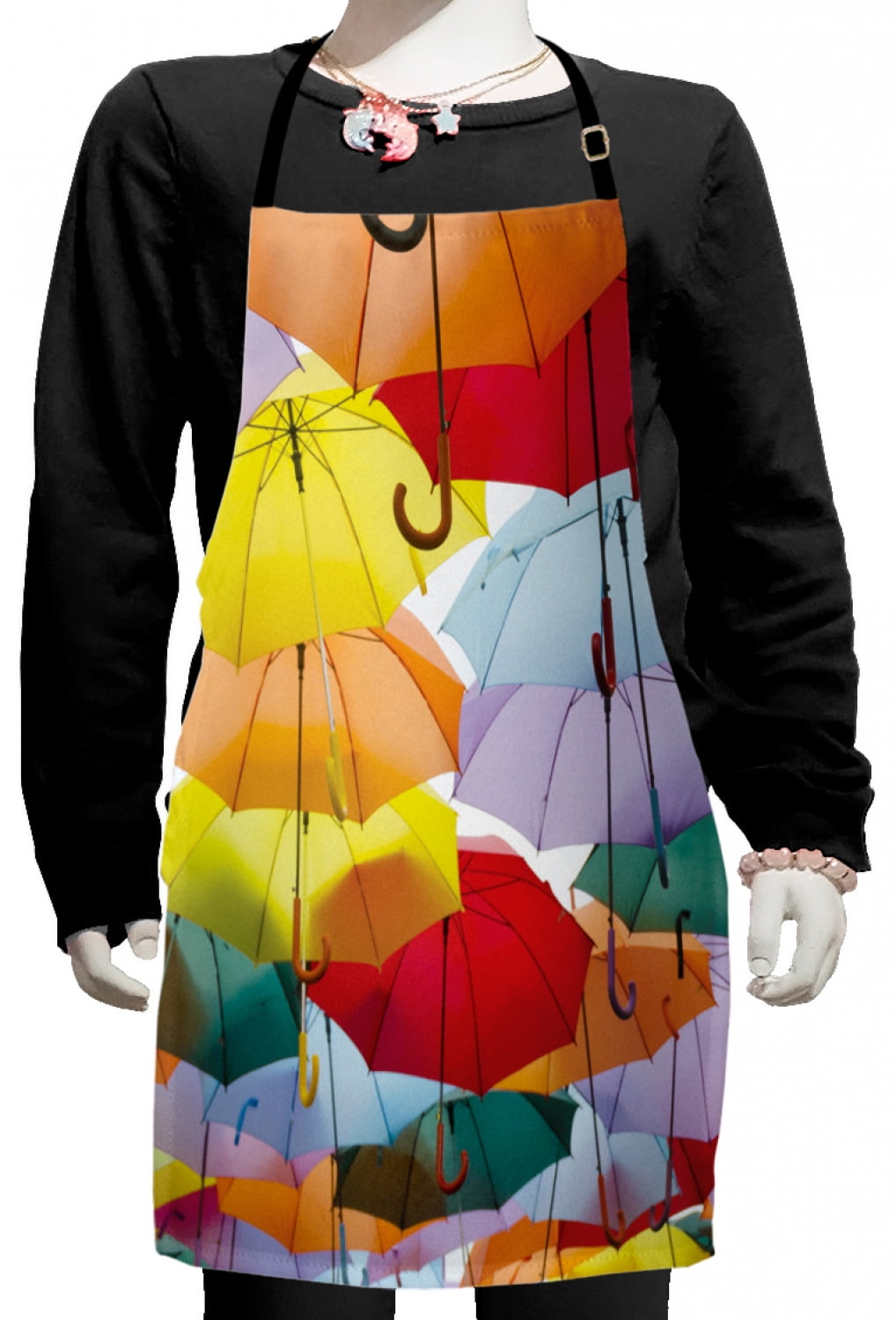 Colorful Kids Apron, Close up Happy Photo Hanged High Vivid Umbreallas ...