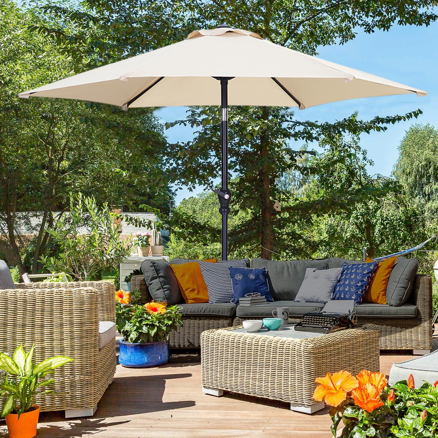 Autlaycil 7.5ft Patio Umbrella Outdoor Umbrella W/ Tilt, Crank and ...