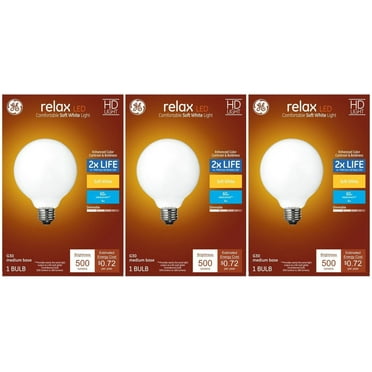 (3 bulbs) GE Relax LED G30 Vanity Globe, soft white, 6 watt, 500 lumen ...