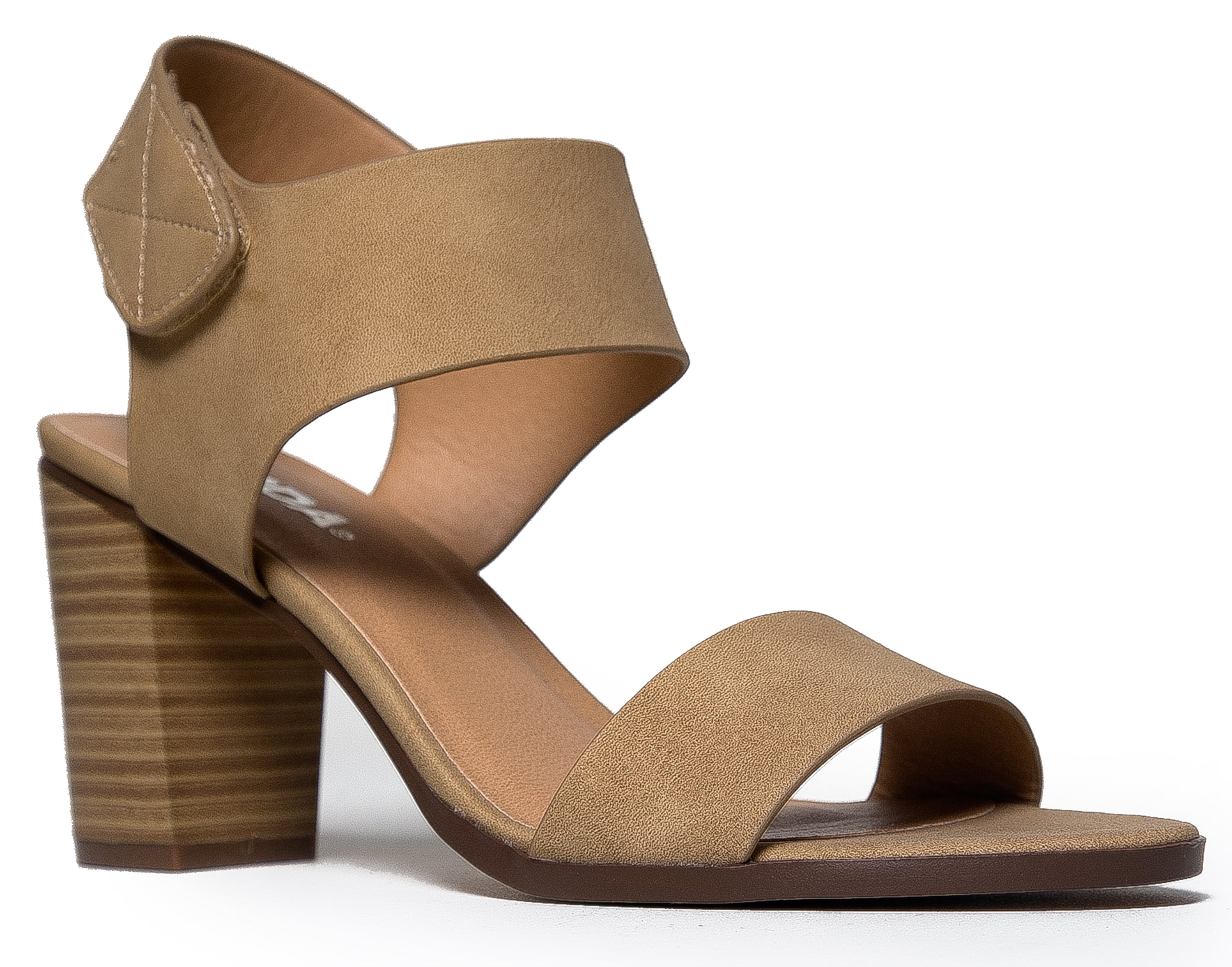 Peep Toe Sandal – Low Stacked Heel - Open Toe Ankle Heel Cutout Velcro ...