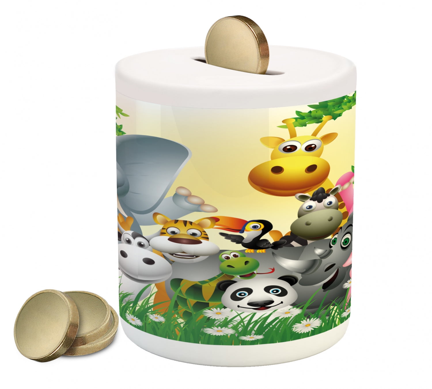 Animal Piggy Bank, Animals in Jungle Giraffe Panda Bear Pig Lion Hippo ...
