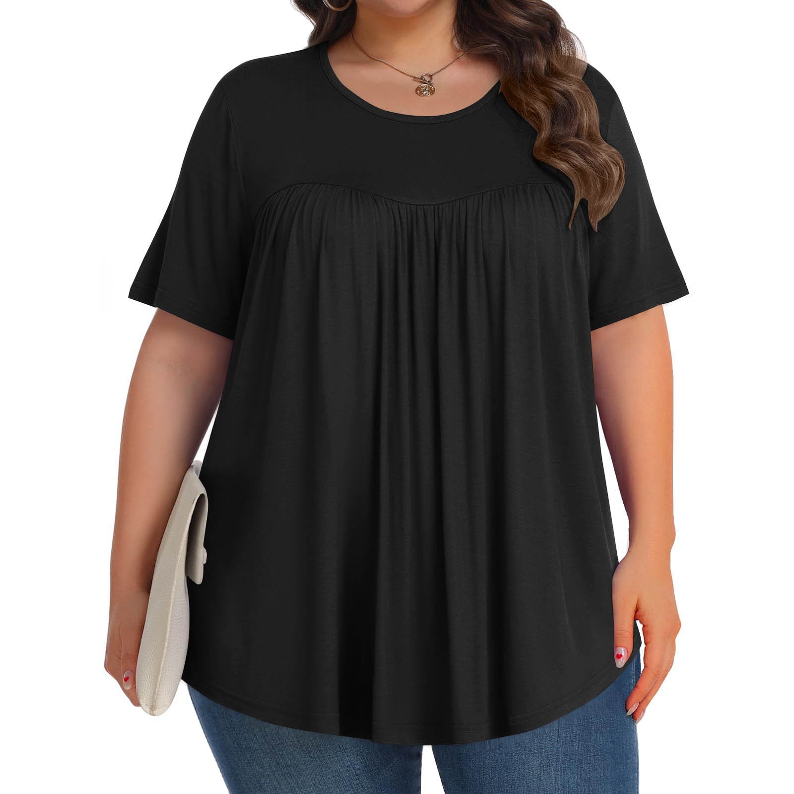 Click here for Aqestyerly Womens Plus Size Short Sleeve Solid Rou... prices