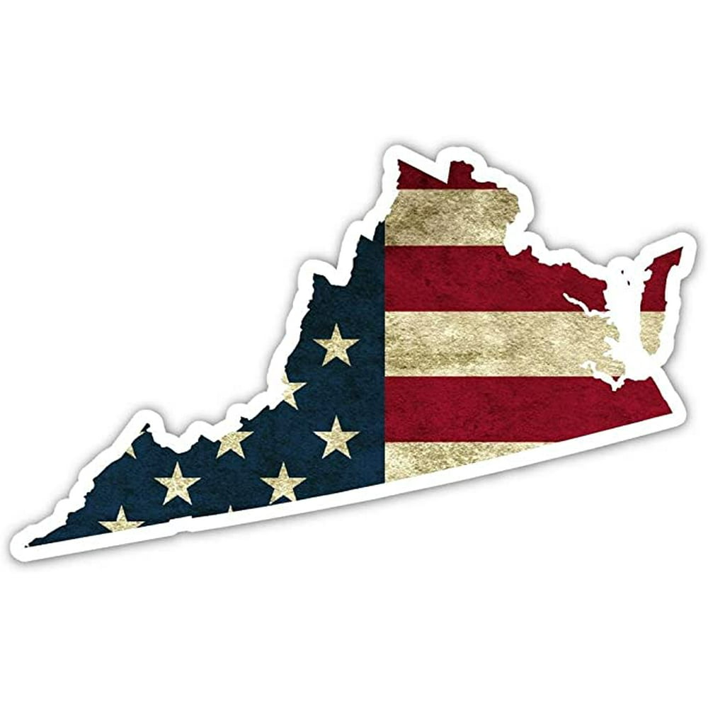 Virginia State Shaped U.S. Flag USA Vintage Flag Vinyl Bumper Sticker ...