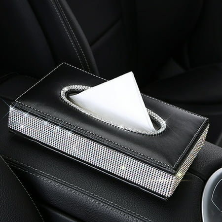 PU Leather Rhinstone Tissue Box Center Console Car Armrest Glittering ...