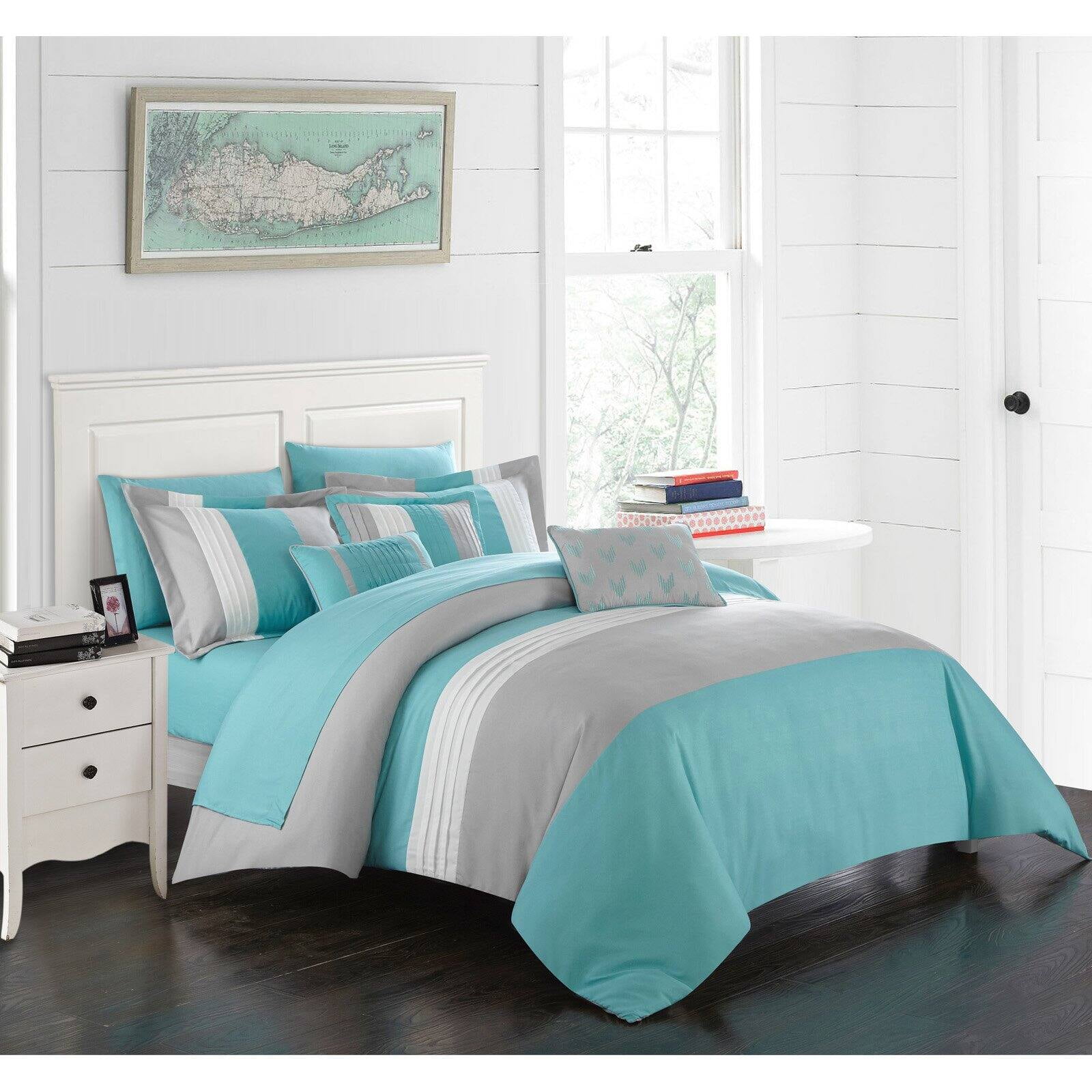 Rashi 10 or 8 Piece Color Block Bed In a Bag Bedding and Comforter Set ...