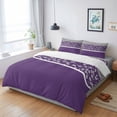 4 Piece Duvet Cover Set Twin, Rustic Flower Purple Gray Stitching Art ...