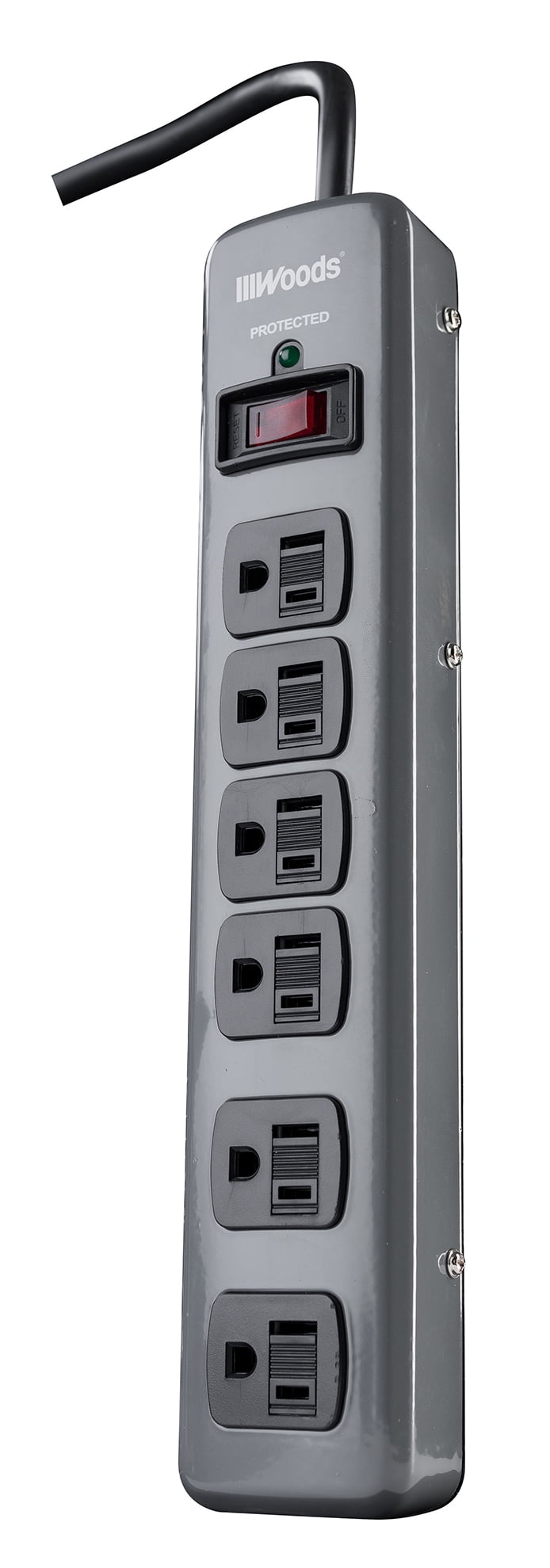 Woods 41546 6 Outlet 900 Joules Dark Gray Metal Surge Protector ...