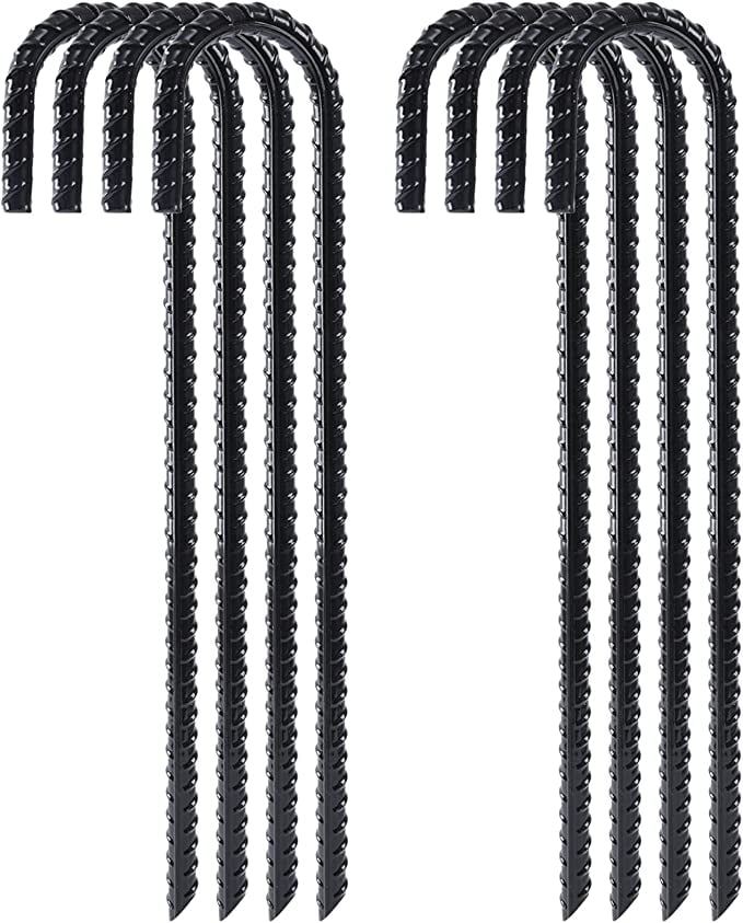 12 Inch 8 Pack Rebar Stakes Heavy Duty J Hook, Ground Stakes Tent ...