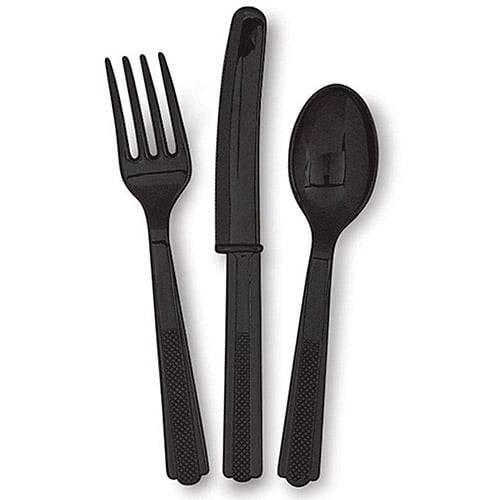Unique Industries Assorted Plastic Silverware for 6, Black, 18pc ...