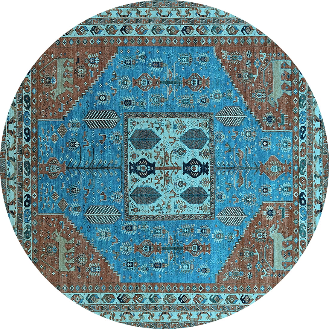 Ahgly Company Indoor Round Oriental Light Blue Industrial Area Rugs, 6 ...