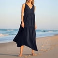 Aellinatey Women's Linen Dresses, V-Neck, Sleeveless, Bohemian Tiered ...