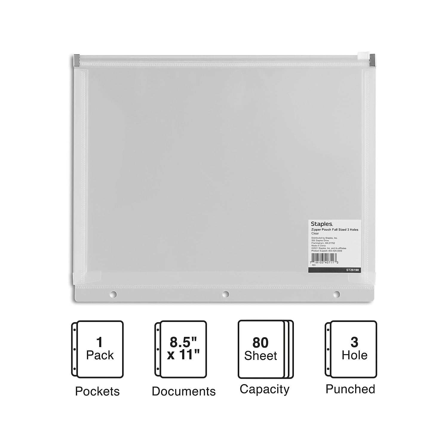 Staples Poly Zipper Pouch 3-Hole Punched Clear (26190) 862437 - Walmart.com