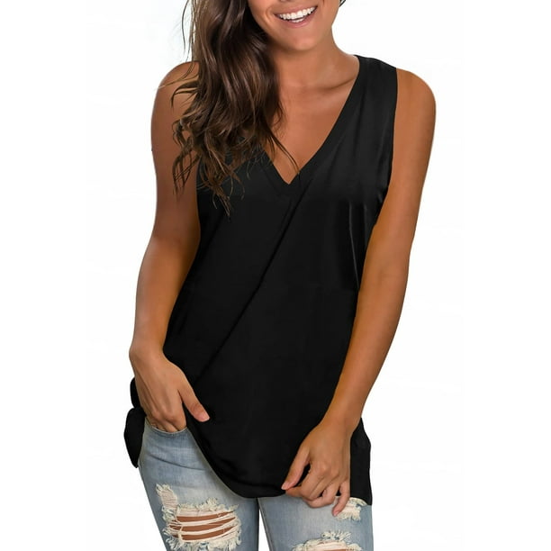 Fantaslook Womens Tank Tops Summer V Neck T Shirts Sleeveless Tops Side