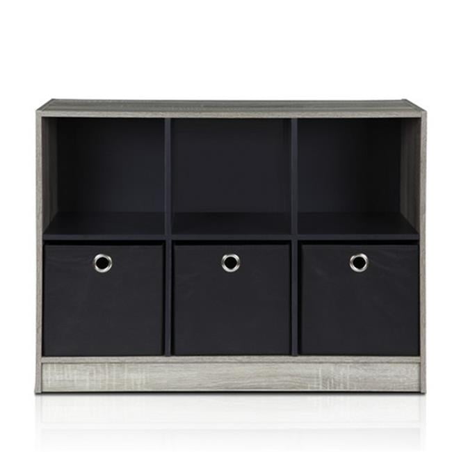 Basic 3 x 2 in. Bookcase Storage with Bins, French Oak Grey & Black ...