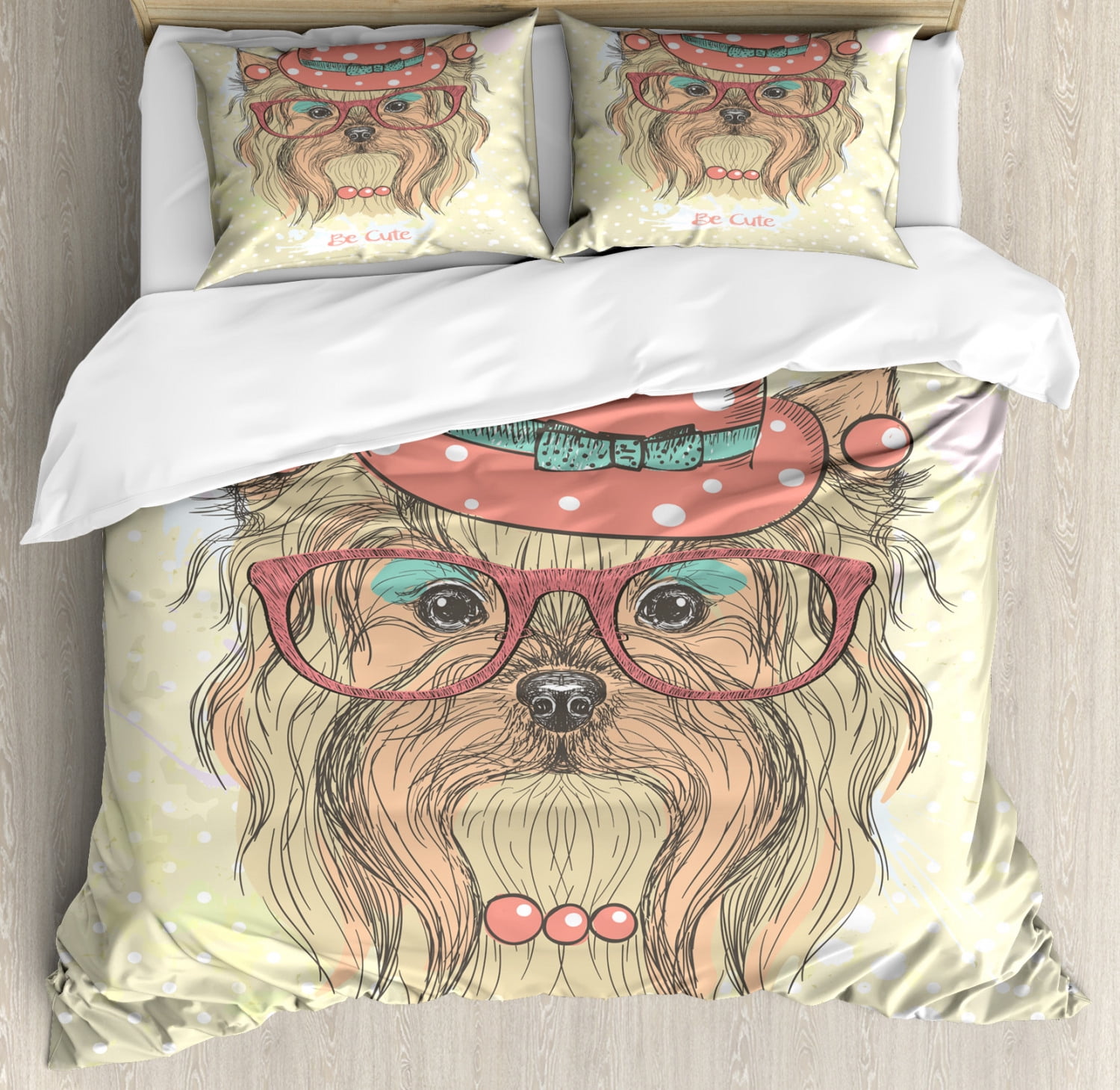 Yorkie Duvet Cover Set Queen Size, Be Cute Portrait of an Adorable Dog ...