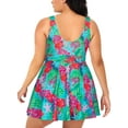 Womens Plus Size Two Piece Swimdress Twist Knot V Neck Floral Bathing