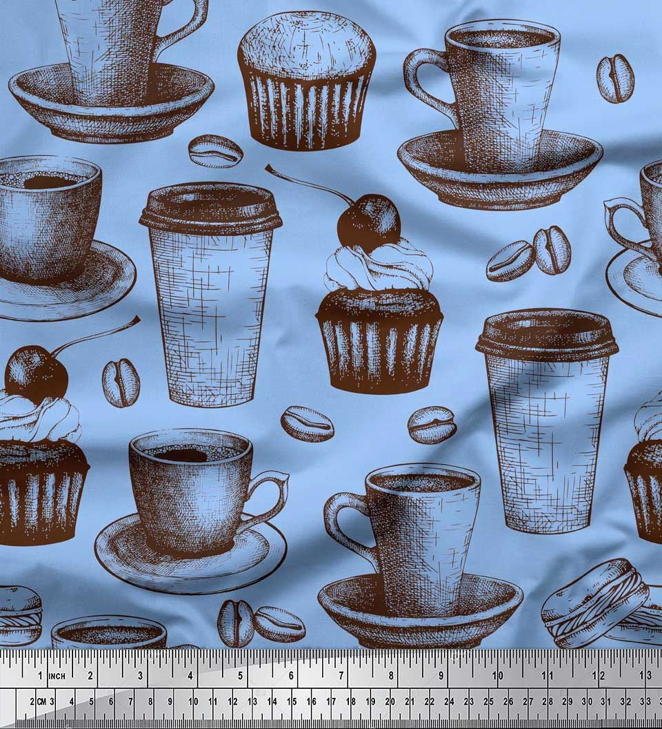Soimoi Silk Fabric Cupcake,Glass & Cups Print Fabric by Yard 42 Inch ...
