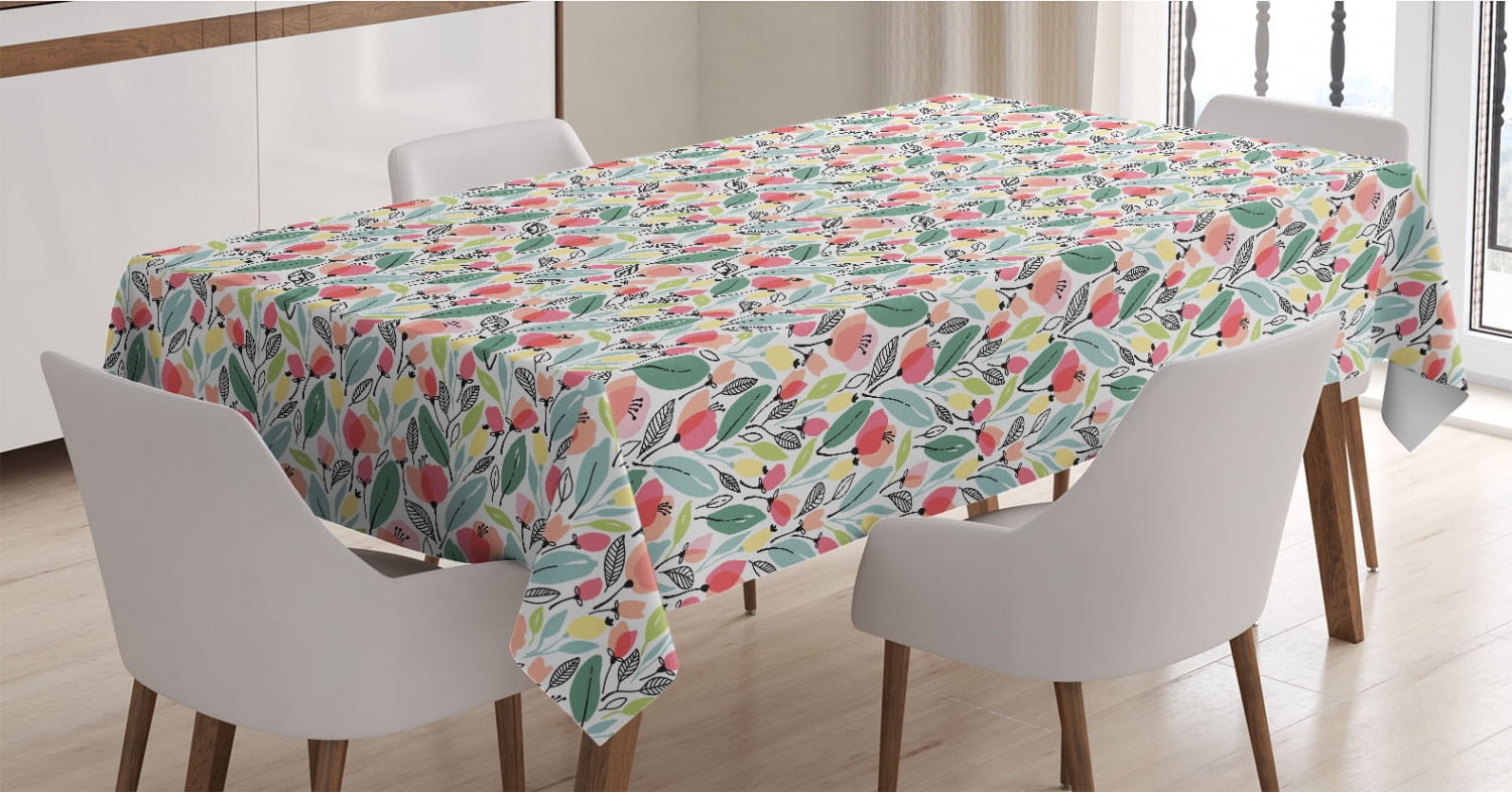 Leaf Tablecloth, Floral Pattern with Poppies in Hand Painted Style ...