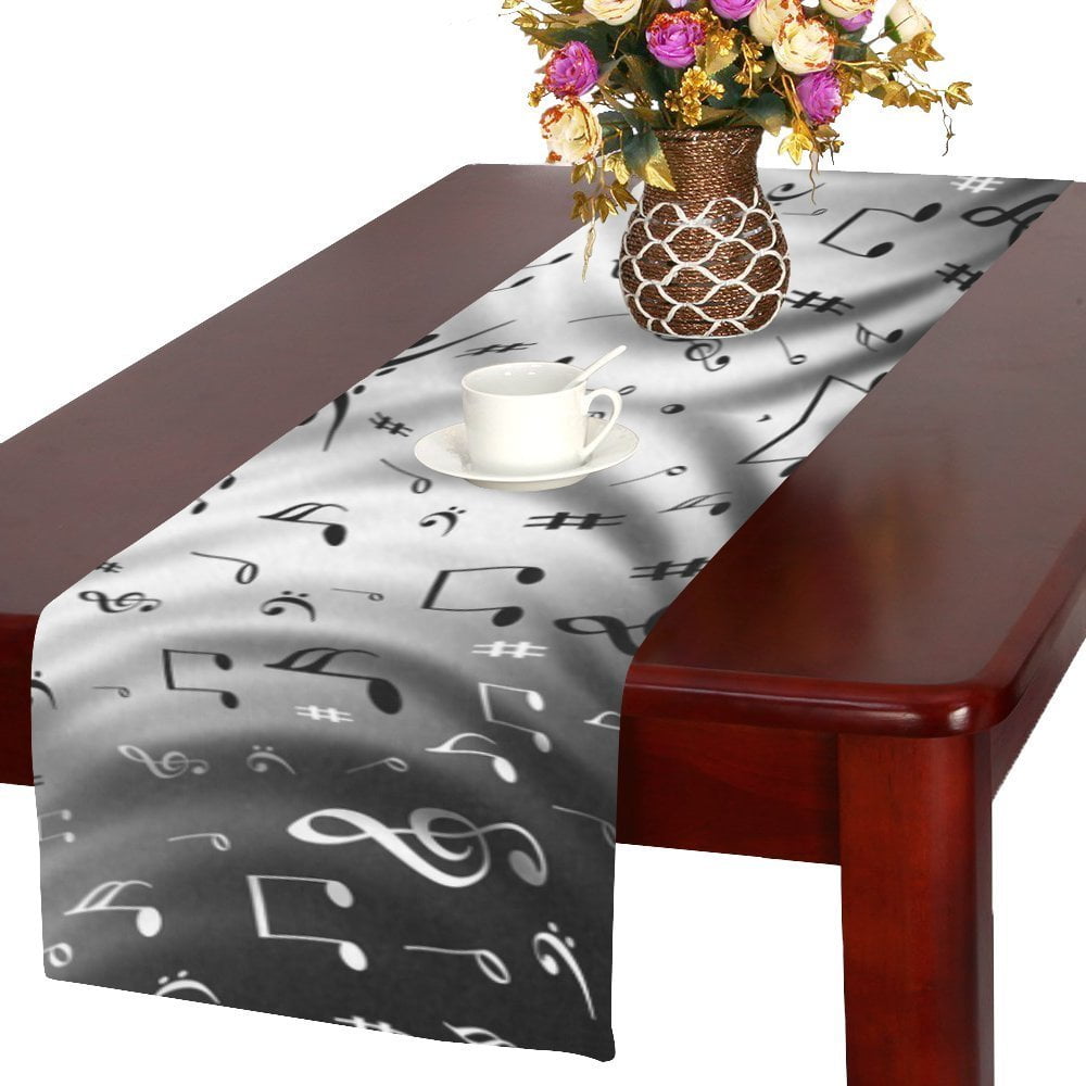 MYPOP Music Note Long Table Runner 16x72 incheses, Black and White ...
