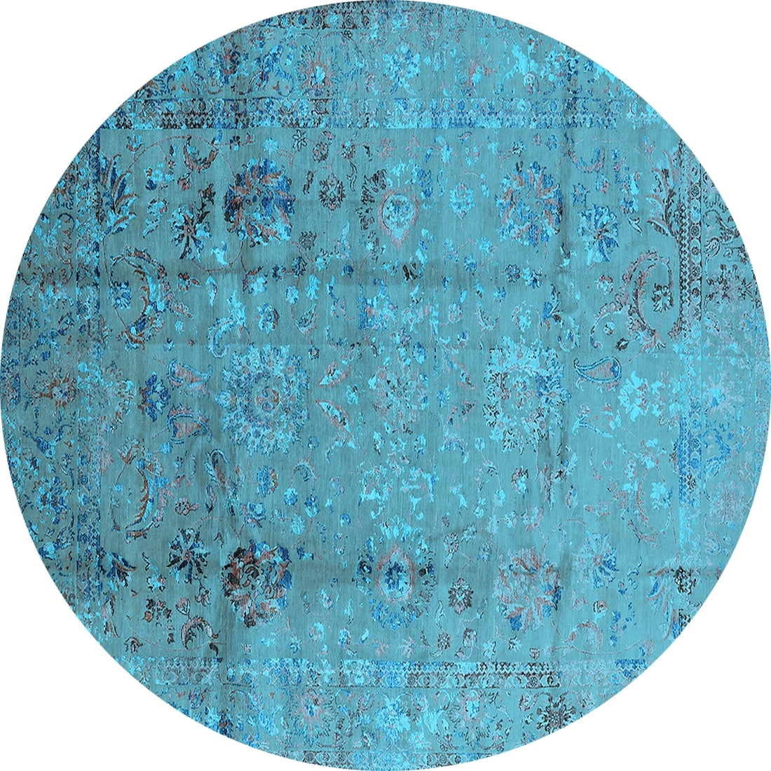 Ahgly Company Indoor Round Oriental Light Blue Industrial Area Rugs, 4 ...