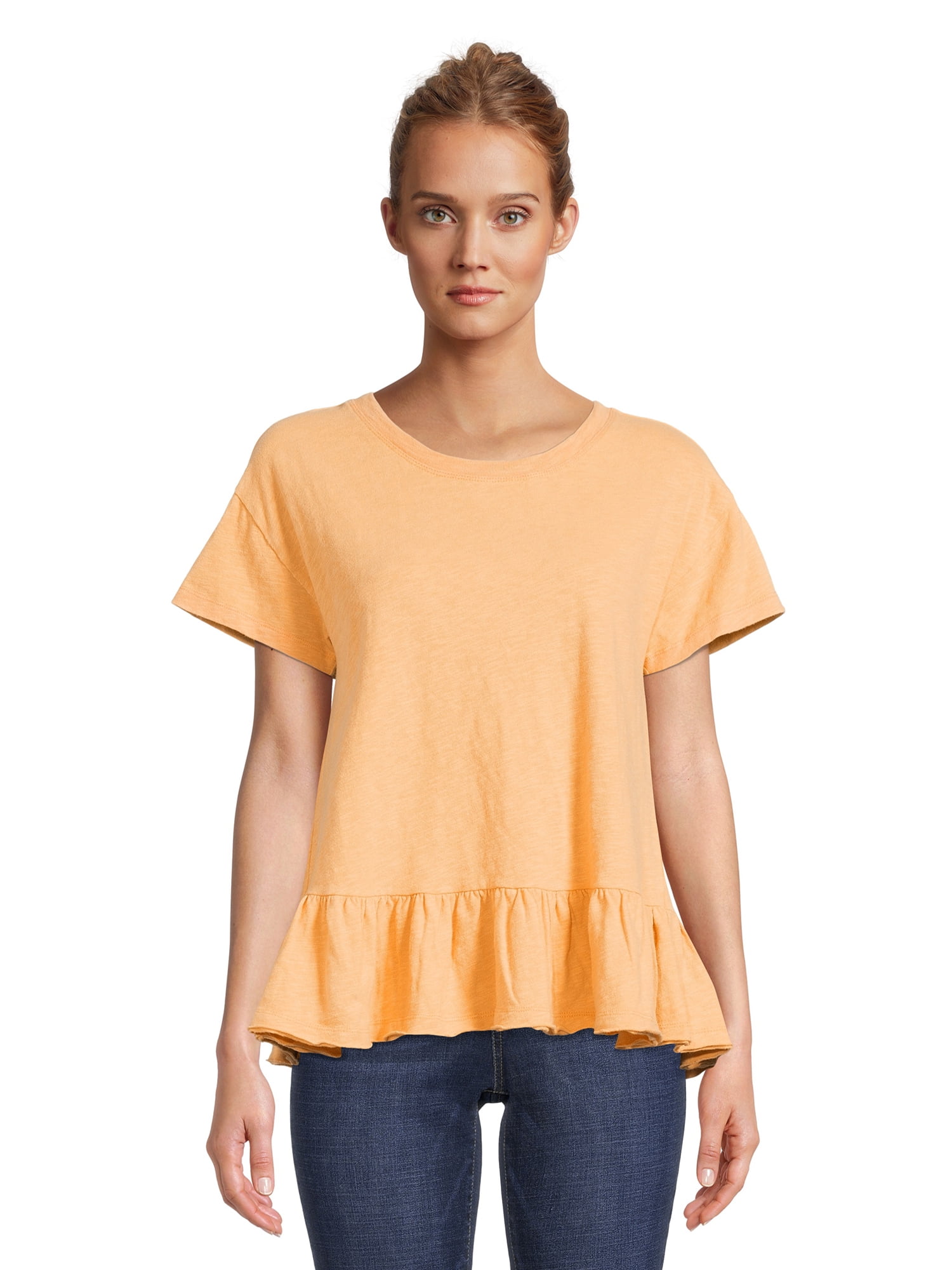 Women's Time and Tru Short Sleeve Washed Peplum Top - Walmart.com