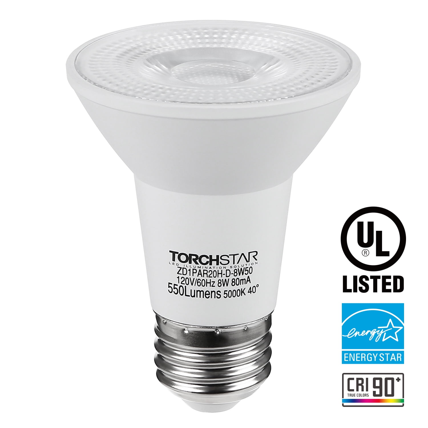 TORCHSTAR PAR20 LED Light Bulb, Dimmable Spotlight Bulb, 5000K Daylight ...