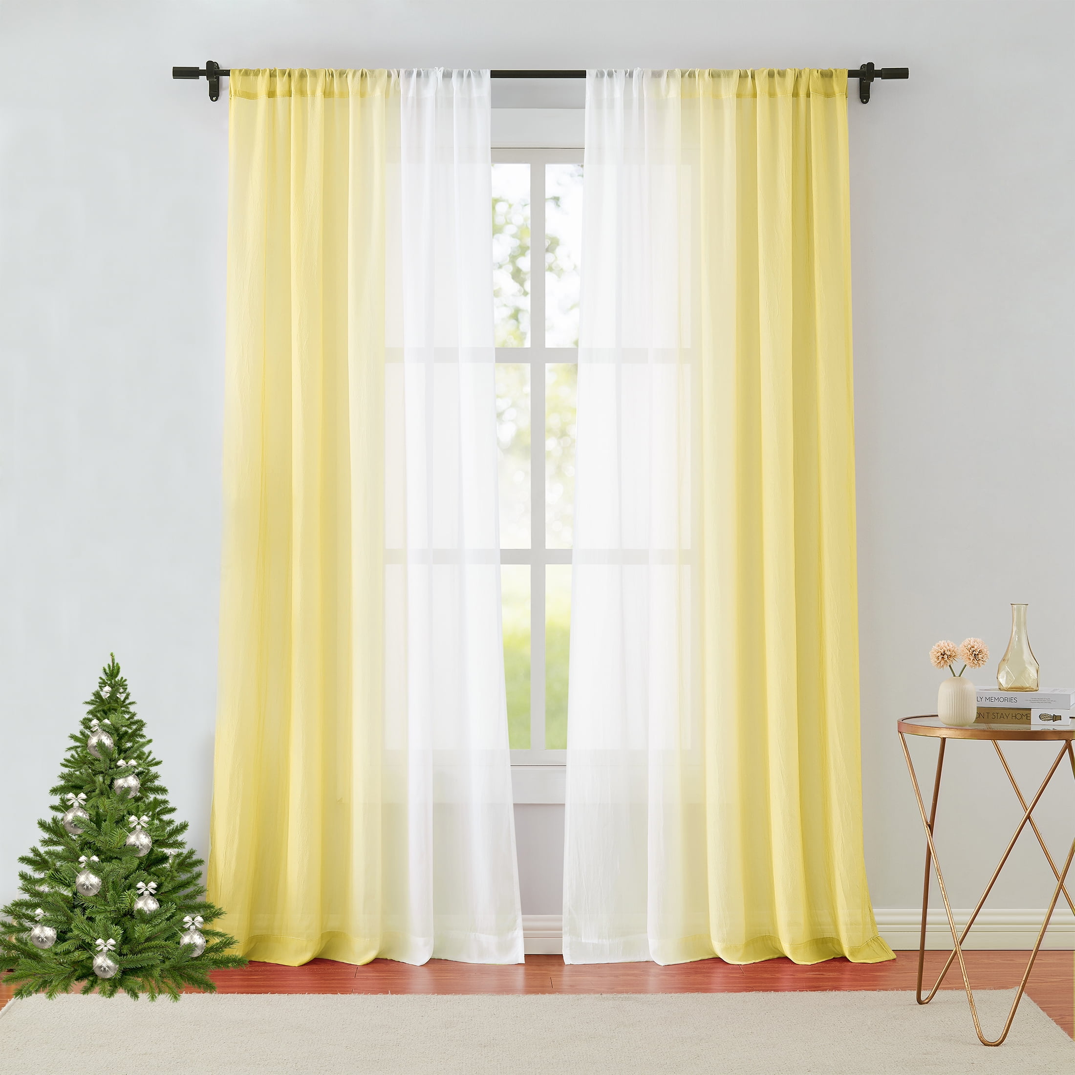 Junvictex Yellow Ombre Crushed Chiffon Sheer Crinkle Curtains for ...