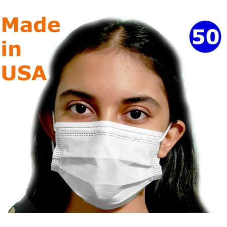 GS Medical, Disposable Face Mask, Pack of 50, Made in USA, White ...