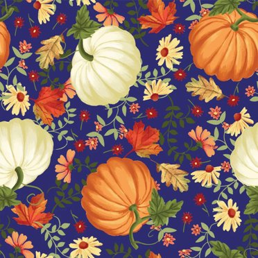 45 x 36 Fall Autumn Thanksgiving Fabric Orange and White Pumpkins and ...