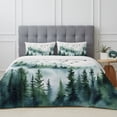 Bird Fog Forest Comforter Set Twin Size, Abstract Spring Dark Green ...