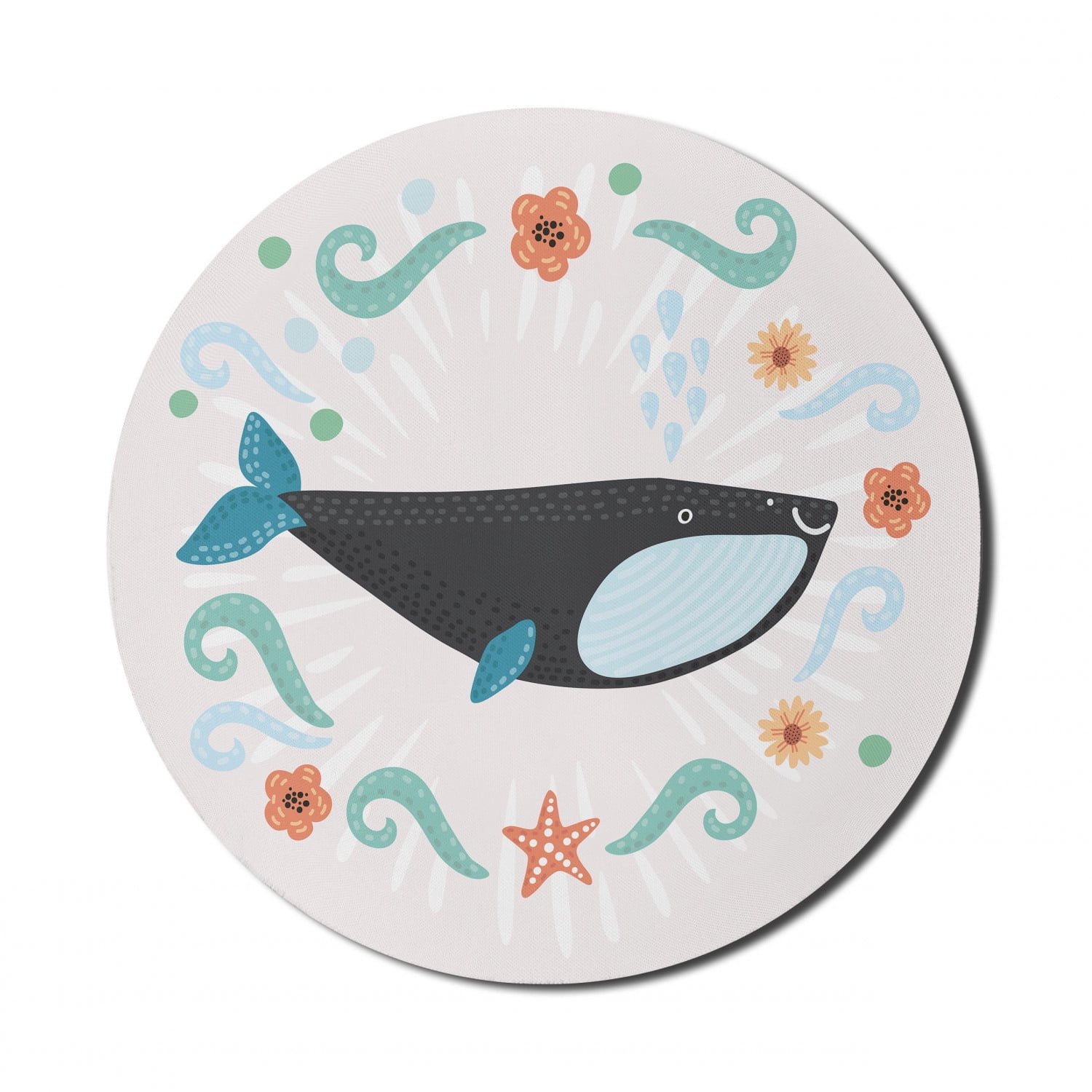 Whale Mouse Pad for Computers, Cartoon Style Smiling Big Fish with ...