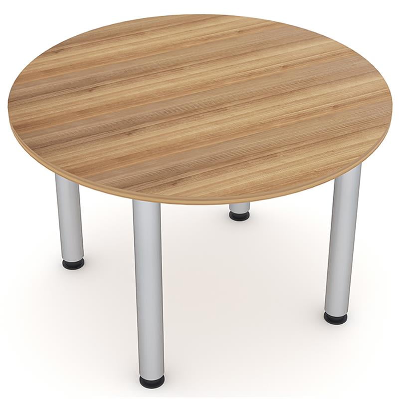 3 Person Round Conference Table Metal Post Legs 34" Engineered Wood ...
