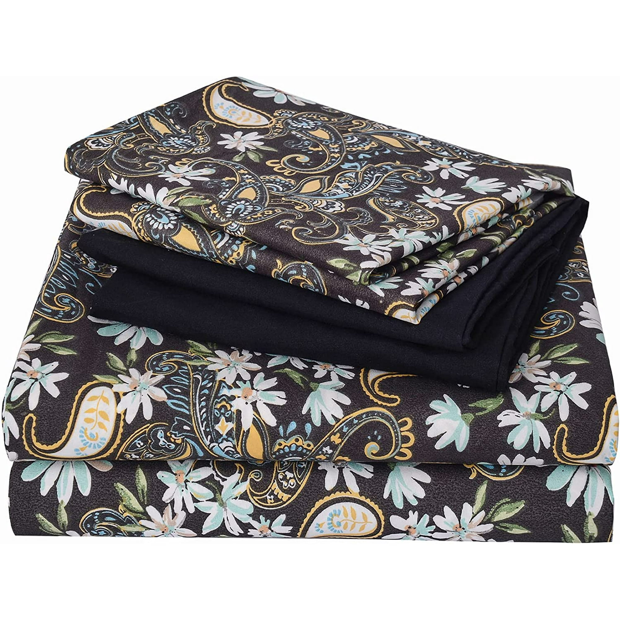 Click here for Siabc-6 Piece Black Floral Sheet Set Queen Size  S... prices