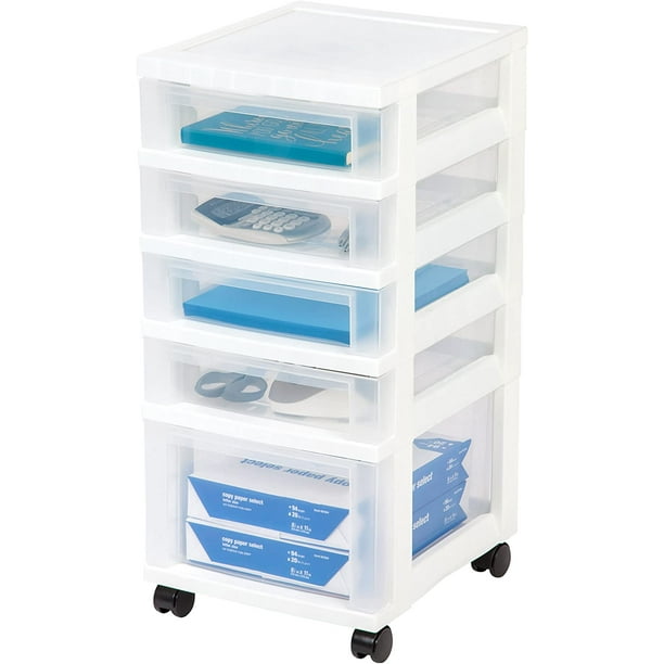 IRIS USA 5 Drawer Rolling Storage Cart with Organizer Top, White ...