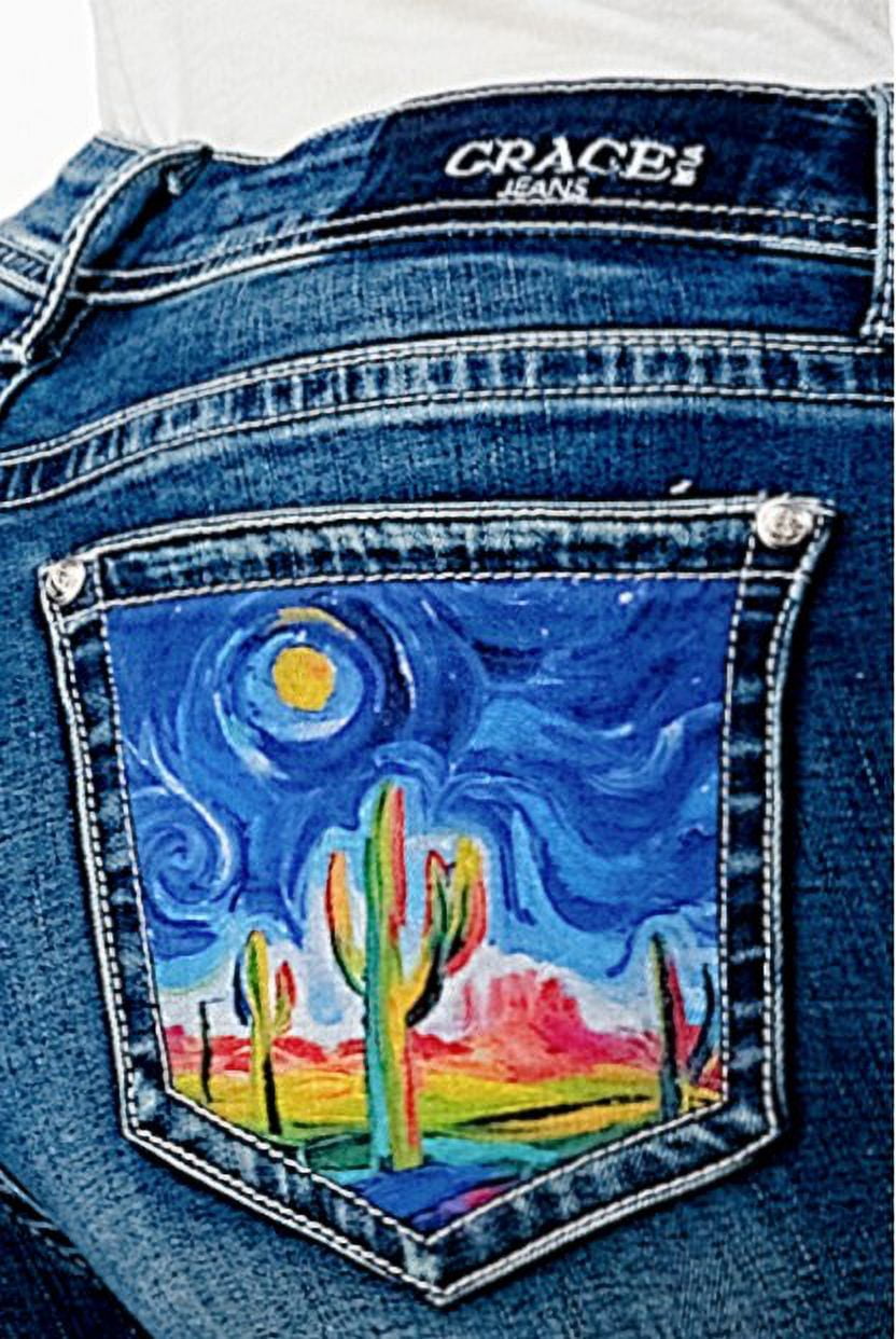 Grace in LA Women's Western Cactus Color Laser Print Stretch Bootcut ...